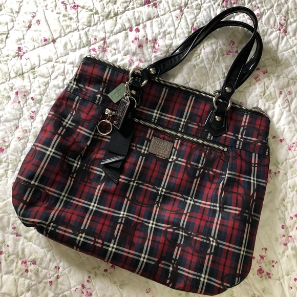 Coach | Bags | Coach Poppy Large Shoulder Purse Tote Plaid Red | Poshmark